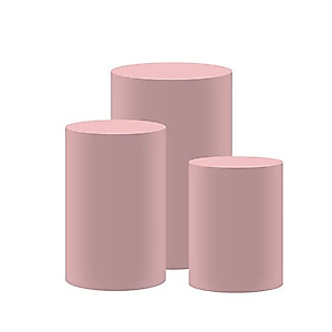 ittsmnt Solid Flesh Pink Round Pedestal Covers for Birthday Party Flesh Pink Plinth Cover Fabric Round Cylinder Cover for Baby Shower Wedding Baptism Communion Event Props Dia36 H75