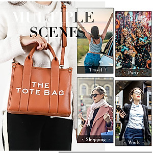 JQAliMOVV Tote Bag for Women, Trendy Leather Tote Bag Small Personalized Top Handle Crossbody Handbags for Work Travel (Brown)