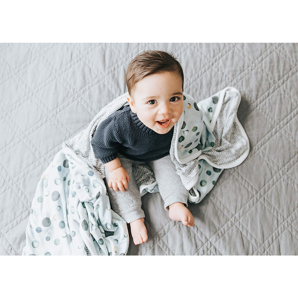 Large Premium Knit Baby 3 Layer Stretchy Quilt Blanket Lunar by Copper Pearl