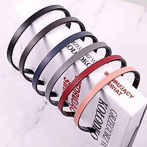 WILLBOND 6 Pieces Skinny Leather Covered Headband Plastic Skinny Headband Hair Loop Clasp Hairbands Solid Simple Headband for Women(1.1 cm,Matte Pink, Wine Red, Navy Blue, Coffee, Black and Grey)