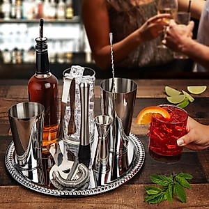 16-piece Pro Cocktail Set with Weighted Boston Shaker. Dishwasher Safe. Includes Stainless Steel Full-Service Bar Tools with Easy-Open Drink Shaker, Recipe Guide & Carry Bag
