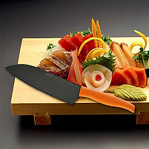 Nicul 7" Santoku Knife - Titanium Blade - Orange PP Handle