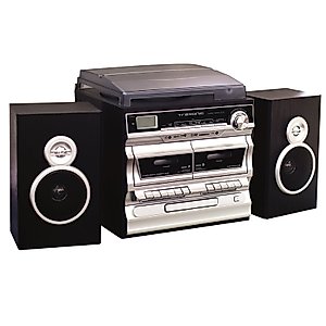 Trexonic 3-Speed Turntable with CD Player, Double Cassette Player, Bluetooth, FM Radio & USB/SD Recording