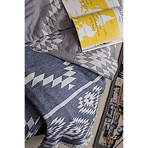 Bersuse 100% Cotton Teotihuacan XL Throw Blanket Turkish Towel - 75x90 Inches, Silver Grey