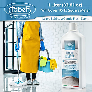 FABER Cement Remover for Tiles – Fast Acting Grout Haze Remover - Cement and Concrete Dissolver – 1 Liter Liquid - ECO Formula, Gentle Scent - Solvent Adhesives Remover & Efflorescence Remover