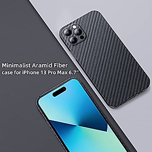 Sisyphy Aramid Fiber Case for iPhone 14 Pro Max with Carbon Fiber Texture, Super Slim Light Protective Cover Skin, Soft Touch Sturdy Durable Case, Snap-on Back Cover Wireless Charging Friendly