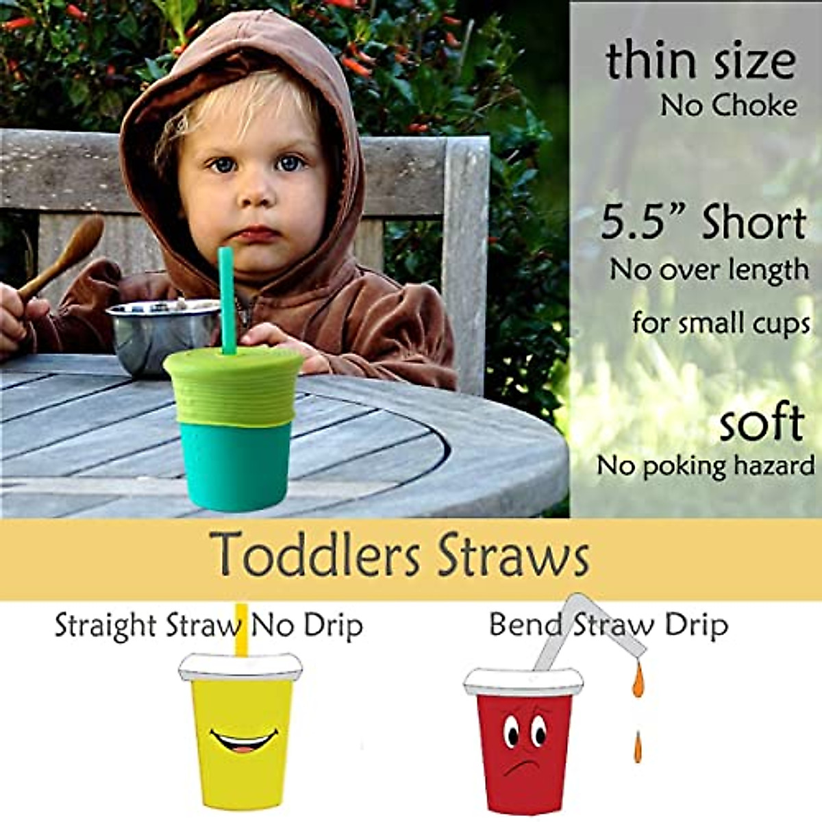 Tegion Thin Short Reusable Toddlers& Kids Silicone Straws for The First Years Take & Toss Spill Proof Straw Cup,10-14 oz Small Tumbler (Girls Color)