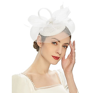 Tea Party Fascinator Kentuckys Derbys Hat Fascinator Pillbox Hat Headband for Cocktail Man Head Band (White, One Size)