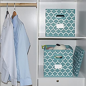 Homyfort Cube Storage Organizer Bins 12x12 - Fabric Storage Cubes Bin Foldable Baskets Square Box with Labels and Dual Plastic Handles for Shelf Closet, Nursery, Boys, Girls, Set of 6 (Teal Blue)