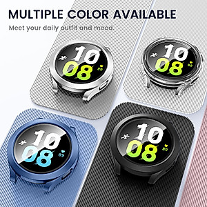 Tensea [4Pack] for Samsung Galaxy Watch 5 2022/4 2021 Screen Protector and Case 44mm, Anti-Fog Tempered Glass Protective Film/Hard PC Bumper, Face Cover Set