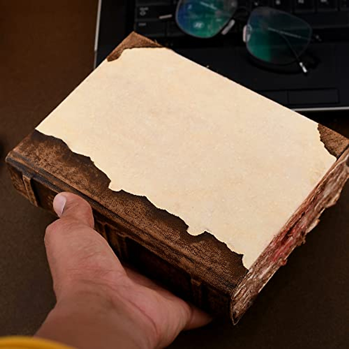 LEATHER VILLAGE Leather Journal – Vintage Leather Journal – Book of Shadows – Leather Bound Journal – Leather Sketchbook – Antique/Vintage Deckle Edge Handmade Paper of 200 GSM – 8 X 6 inches