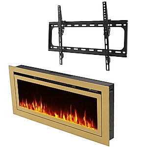 Touchstone Fireplace and TV Mount Bundle - Sideline Deluxe™ 60 Inch Wide Gold Smart Electric Fireplace and Low Profile TV Wall Mount Bracket