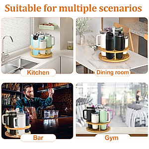 7 Slots Water Bottle Organizer for Stanley 40 oz Tumbler with Handle, Bamboo Wood Rotatable Stanley Cup Organizer Holder, Kitchen Organizers and Storage for Stanley Owala Simple Modern Cup Accessories