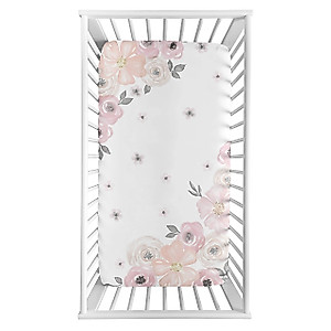 Sweet Jojo Designs Blush Pink, Grey and White Photo Op Baby or Toddler Fitted Crib Sheet for Watercolor Floral Collection