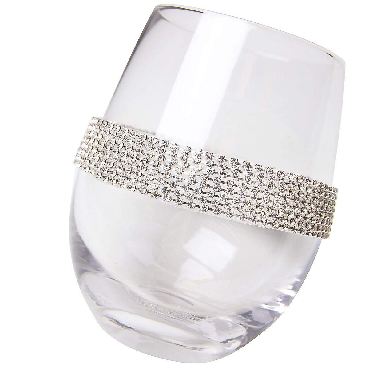 Cheer Collection Berkware Set of 6 Luxurious Stemless Wine Glasses with Sparkling Diamond Studded Design (Silver)