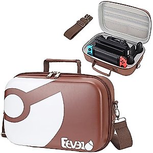 Pokemon Eevee Carrying Travel Case for Nintendo Switch/For Switch OLED Model, Portable Storage All Protective Hard Shell Messenger Bag with Strap for Switch Console Pro Controller & Accessories,Brown