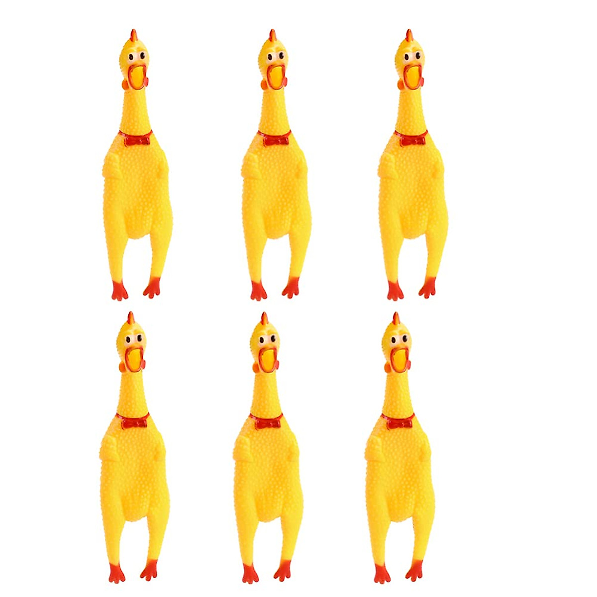 NUOBESTY Yellow Rubber Chicken Novelty Screaming Chicken Prank Yellow Rubber Squawking Chicken Noise Maker Funny Rubber Chicken Pet Toy, 6 Pack