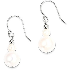 14K White Gold 6 9mm Round Freshwater Cultured Pearl Graduated Drop Dangle Earrings