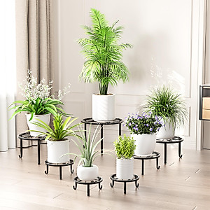 ZUIYIN 7 Pack Metal Plant Stands for Outdoor Indoor, Anti-Rust Iron Flower Pot Stands Outdoor Plant Stands, Indoor Floor Plant Holder Heavy Duty Plant Shelf for Patio, Home Garden Decor Racks(Black)