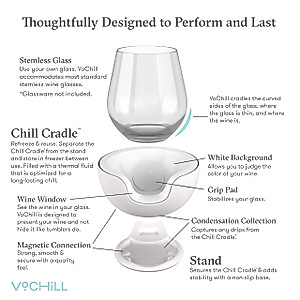 VoChill Stemless Wine Glass Chiller | Keep the Chill In Your Glass | Made in the USA | Separable & Refreezable Chill Cradle | Actively Chills Stemless Glassware | Quartz, Single Stemless