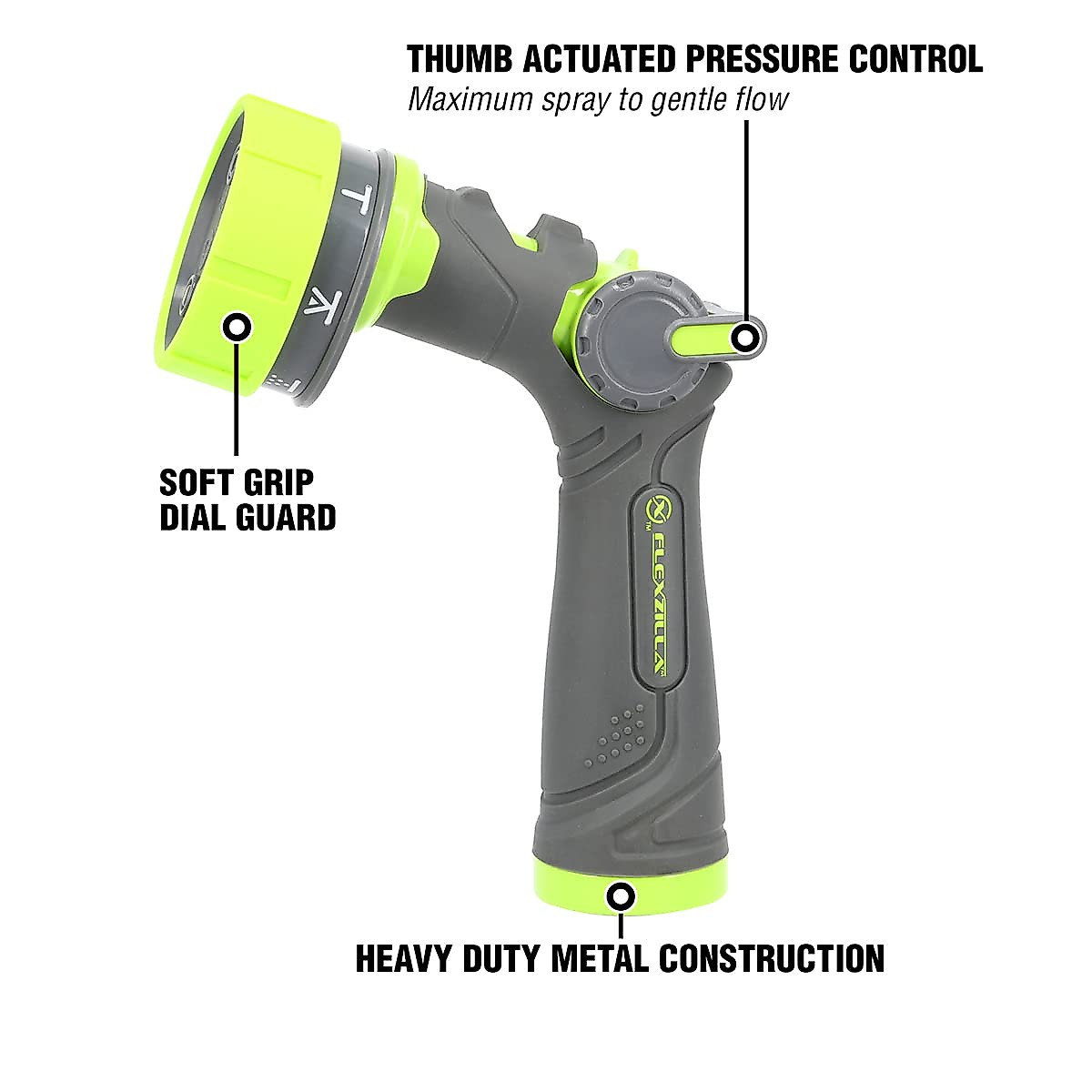 Flexzilla Garden Hose Nozzle - Heavy Duty 7-Pattern Adjustable Flow, NFZG52-E, ZillaGreen™