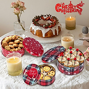 Yeenoon 3 Pack Christmas Cookie Tins with Lids, Round Sturdy Gift Tins, Christmas Baking Cake Container for Storing Patisseries, Snack, Chocolate, Special Christmas Holidays Gift