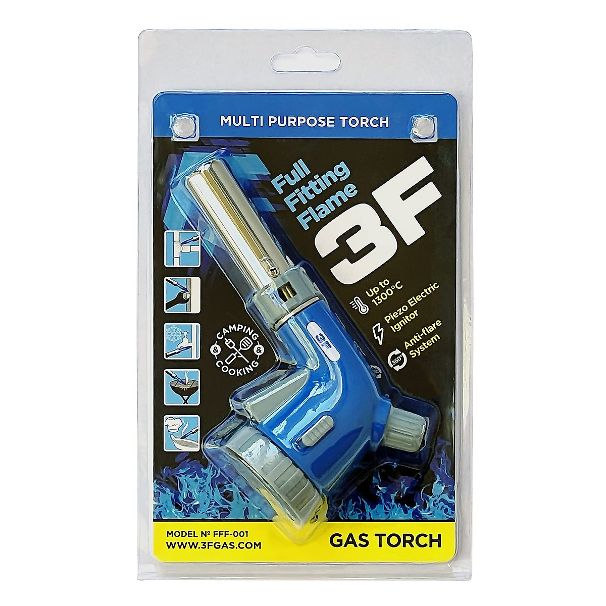 3F Culinary Professional Torch + 4 Butane Canisters Included Cooking Torch Baking Searing Campfires Charcoal Grills Camping Butane Fuel