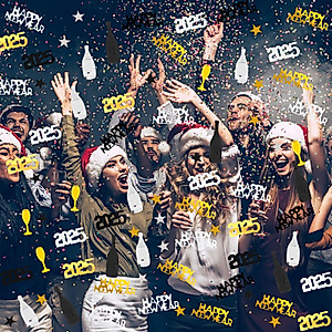 2025 New Year Party Decoration Supplies, New Years Confetti Decoration- Black, Gold, Silver Wine Bottle Glitter Sequins Star Foil Confetti for Happy New Year Eve Decorations Table Scatters