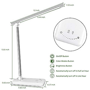 MEILEYII LED Touch Control Desk Lamp with USB Charging Port,Adjustable Touch Control Table Lamp with 5 Lighting Modes & 5 Brightness Levels,Automatic Shutdown at Regular Time,Bedroom,Office,Silver