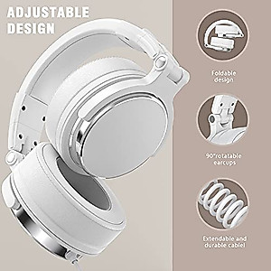 Nasuque Over-Ear Headphones, Foldable Headsets with Stereo Sound, Powerful Bass Headphones with Protein Memory Foam Ear Pads, 50mm Neodymium Drivers for Electric Drum Piano Guitar AMP (Silver)