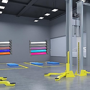 6 Rollers Black Vinyl Roll Holder, Metal Vinyl Rack with Mounting Hardware Wall Mounted, for Transfer Paper Tape, Wallpaper, Window Film, Garage Workshop