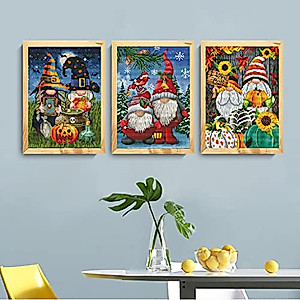 Eiazuiks 4 Packs Stamping Cross Stitch Kit, Gnome Counting Cross Stitch Kit for Adult Beginners, Full Line DIY Cross Stitch Stitching Kit for Home Decor Cross Stitch Patterns 11.8x15.7 inches