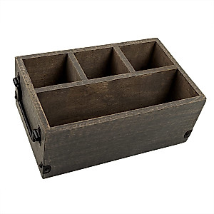 GoCraft 4 Compartment Flatware Caddy, Cutlery Utensil Holder, Silverware Condiment Organizer with Napkin Holder for Kitchen, Dining, Picnics, Grey Washed Mango Wood Caddy with Metal Handles