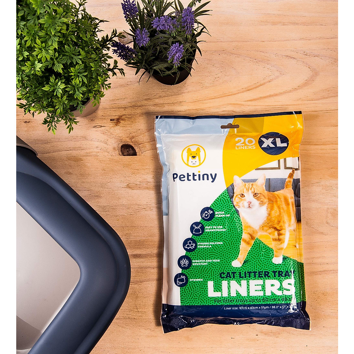 Pettiny 20 XL Cat Litter Box Liners with Drawstrings Scratch Resistant Cat Litter Bags for Extra Large Litter Trays