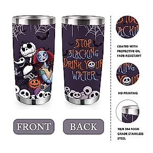 Zzkol Halloween Jack Sally Tumbler with Lid and Straw, Night. m are be. Fore Xmas Spooky Pumpkin Stainless Steel Travel Coffee Cup, 20oz Fall Autumn Double Wall Vacuum Insulated Mug Halloween Gifts