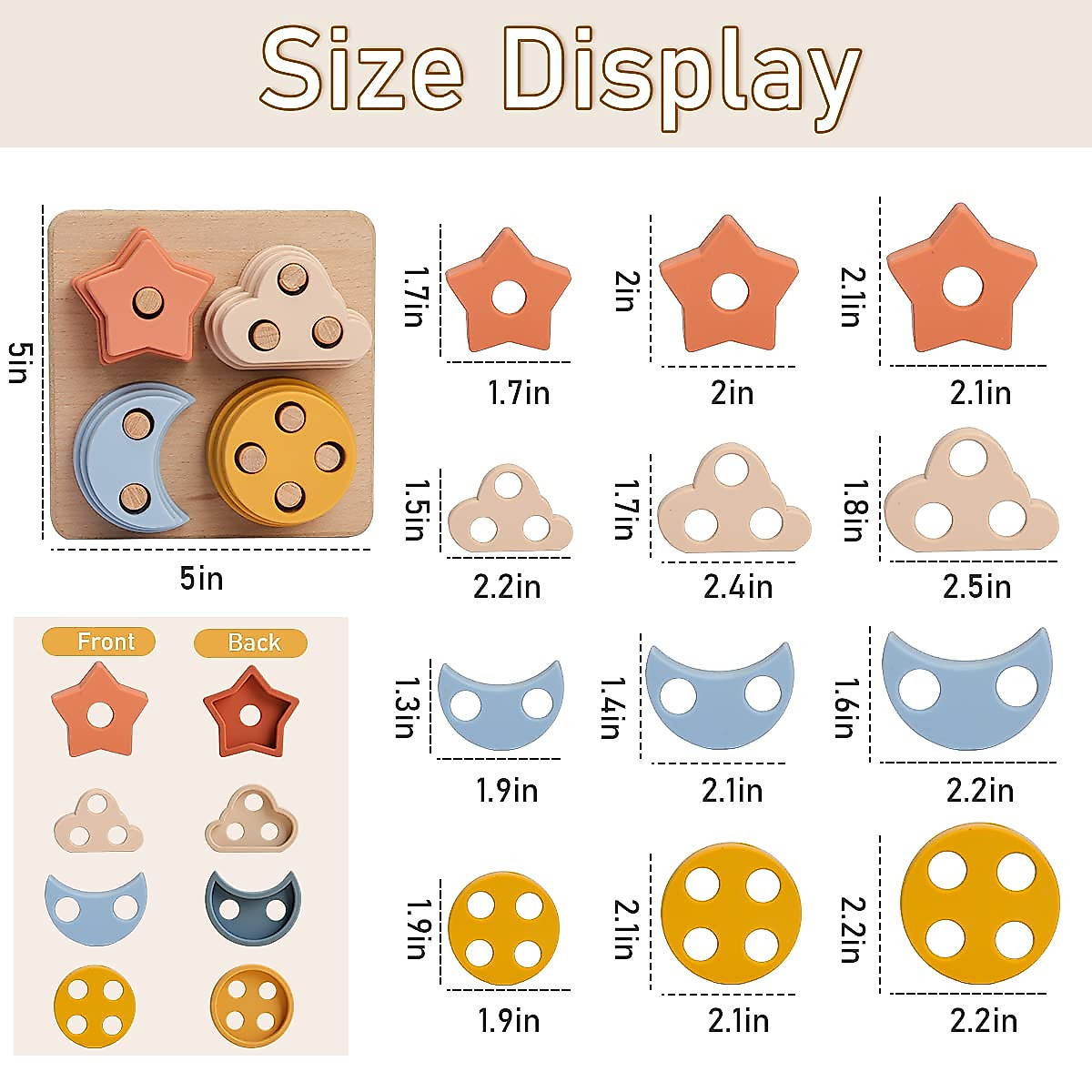 Youuys Stacking Montessori Toys for Toddler 1 2 3 Year Old, Shape Sorter Silicone Sorting and Stacking Toys - Preschool Fine Motor Skill Toy Sorter Puzzles Boys Girls Gifts 18+ Months Old （Square）