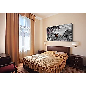 Jufahivos Western Decor Cow Print Black and White Wall Art for Living Room Bedroom office Wall Art Pink Pictures Rusti Decor Cow Wall Art for Living Room Decorations Wall Art 24x48 Inches Wall Art