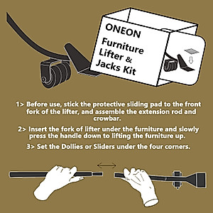 Furniture Lifter Mover Tool by ONEON, 24" Furniture Lifter for Use with Furniture Sliders & Furniture Movers (Black)