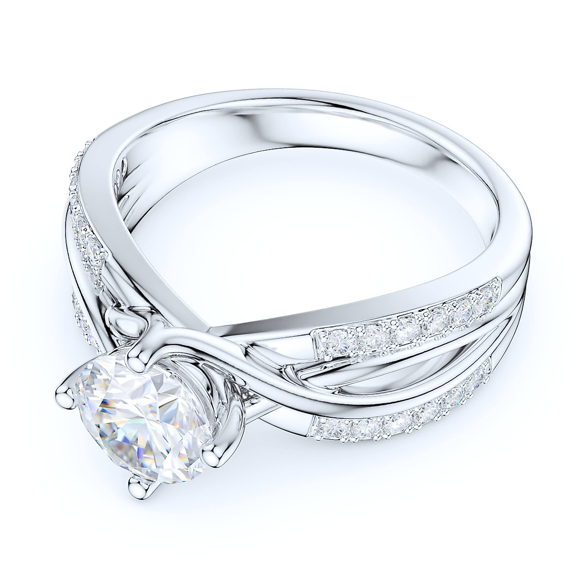 PRSTANI Sterling Silver Fancy Split Intersecting Infinity 1CT Round Brilliant Cut Genuine Moissanite Promise Engagement Ring (7.5)