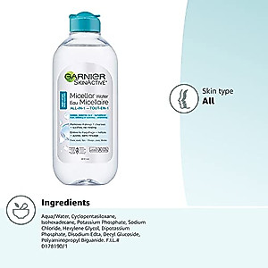 Garnier SkinActive Micellar Water For Waterproof Makeup, Facial Cleanser & Makeup Remover, 13.5 fl. oz, 1 count (Packaging May Vary)