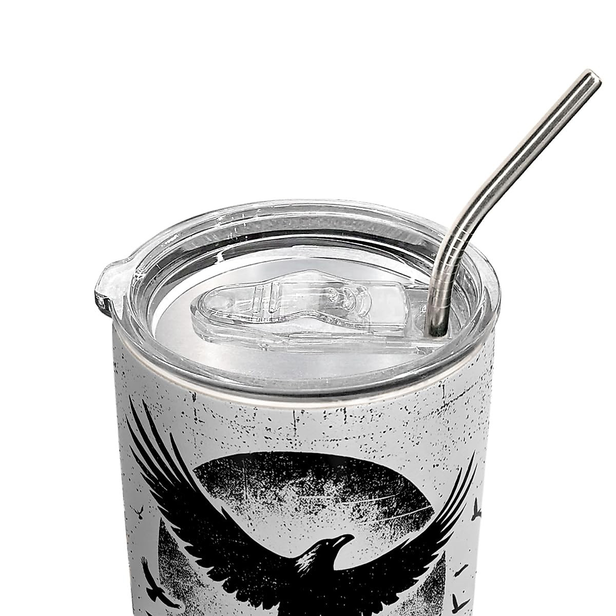 20oz Viking Raven Tumbler, Norse Mythology, Viking Gifts for Men, Vikings Celtic Coffee Thermos, Stainless Steel Double Wall Vacuum Insulated Coffee Mug, Travel Cup with Lid