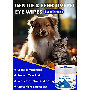 Eye Wipes for Dogs, 200 Pads Pet Tear Stain Cleaning Wipes for Eye Care of Dogs and Cats, Mild Ingredient, Gently Remove Pet Tear Stain, Eye Debris, Discharge, Mucus Secretions - Safe Ingredients
