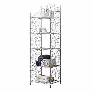 KB Designs - Free-Standing 5 Tier Bathroom Storage Shelf Unit, Metal Rack Shelving for Kitchen Living Room Hallway, White