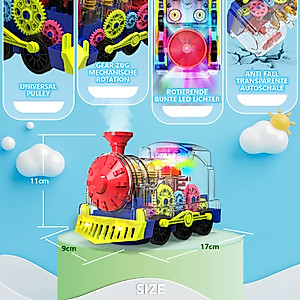 Kizeefun Light Up Train Toy for Toddlers: Transparent Gear Car Toy for Kids with Cool Light and Music Educational Crawling Toys for Baby Boys and Girls