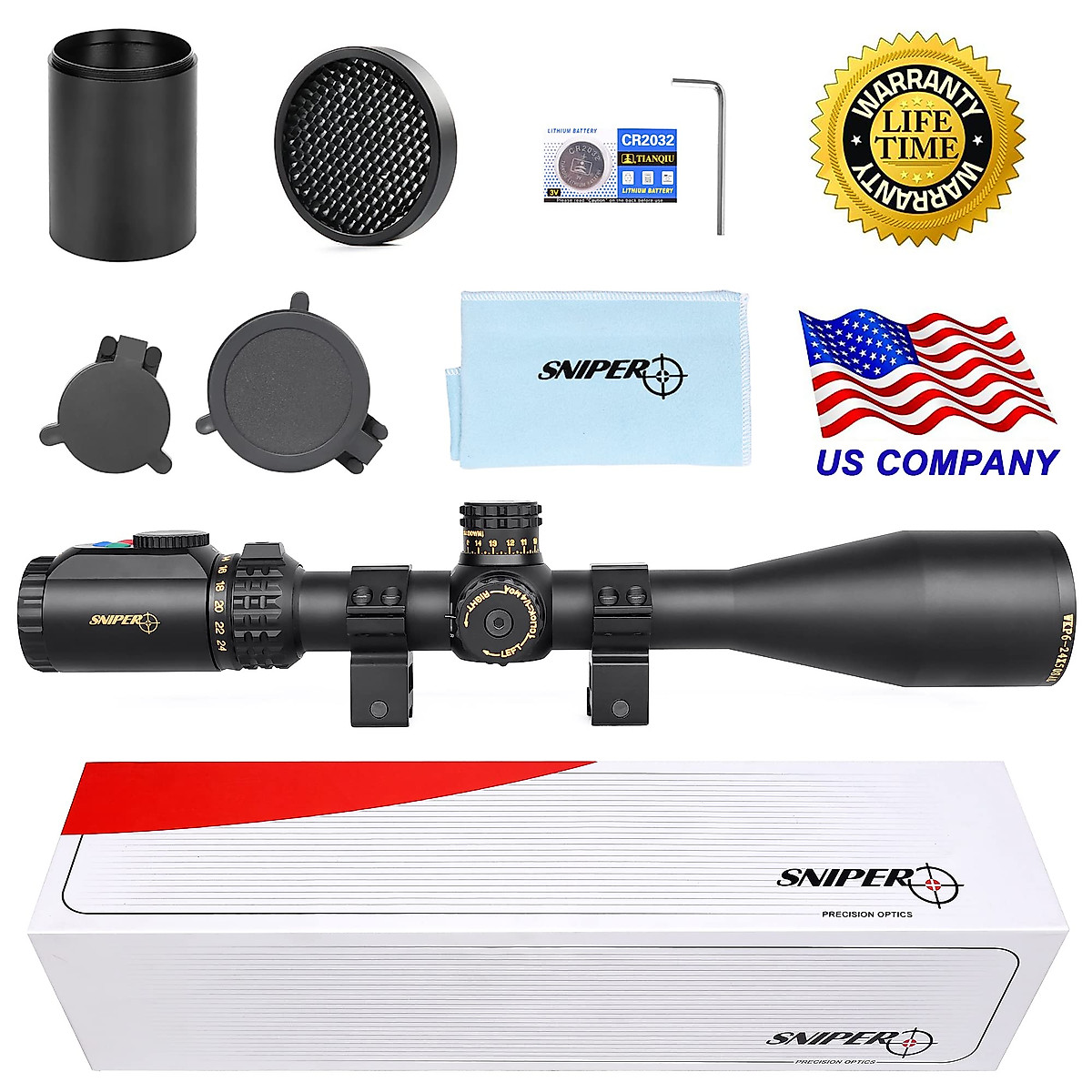 SNIPER WKP6-24x50SAL Hunting Rifle Scope Red, Green & Blue Illuminated Reticle/Fully Multi-Coated Lens/3" Sunshade