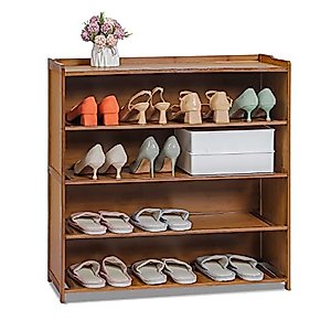 MoNiBloom Bamboo Shoe Storage Cabinet, Freestanding 5 Tier Shoes Organizer for 16-20 Pairs Living Room Entryway Office Mudroon Bedroom Balcony, Brown