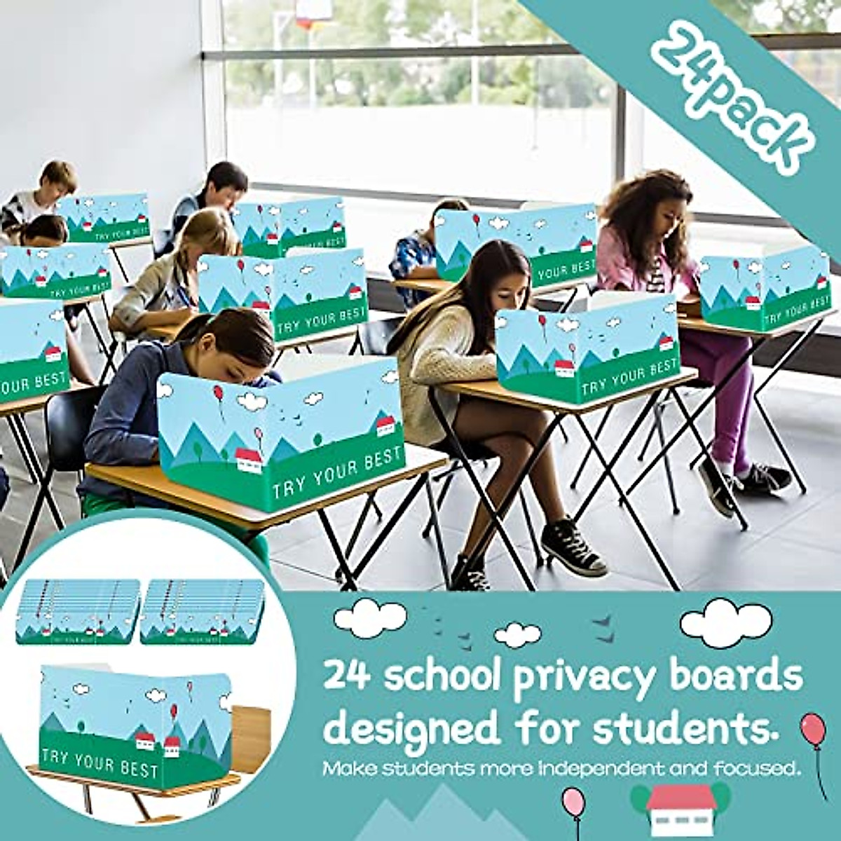 Privacy Shields for Student Desks - 24 Pack，Colored Classroom Privacy Folders for Students, Privacy Boards for Test and Desk Dividers (16"W x 12"H x 13"D)