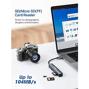 USB C Hub 4K 60Hz, USB C Adapter, Dockteck 5-in-1 USB-C Hub Multiport Adapter, SD/Micro SD Card Reader, 2 USB 3.0, for MacBook Air/Pro, iPad Air/Pro, XPS