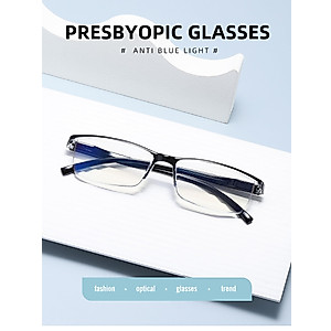 B and Q 6 Pack Mens Rectangular Half Frame Blue Light Blocking Reading Glasses Black Spring Hinge Readers (BQ8008 BK x 6, 1.50) 1.5