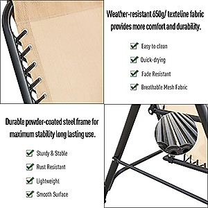 GXP Steel Outdoor Porch Swing Chair Patio Bench w/Storage Canopy, 2 Person Beige